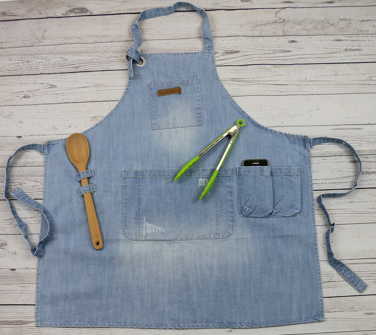 Light Blue Distressed Denim Barista Bib Apron 3039 – jbaprons.com ...