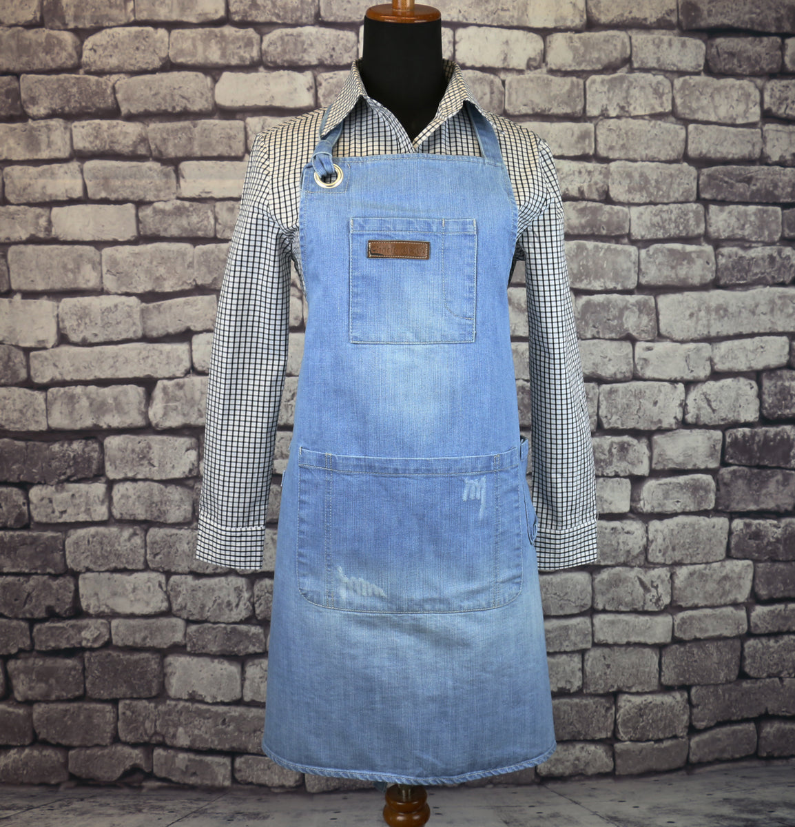 Light Blue Distressed Denim Barista Bib Apron 3039 – jbaprons.com ...